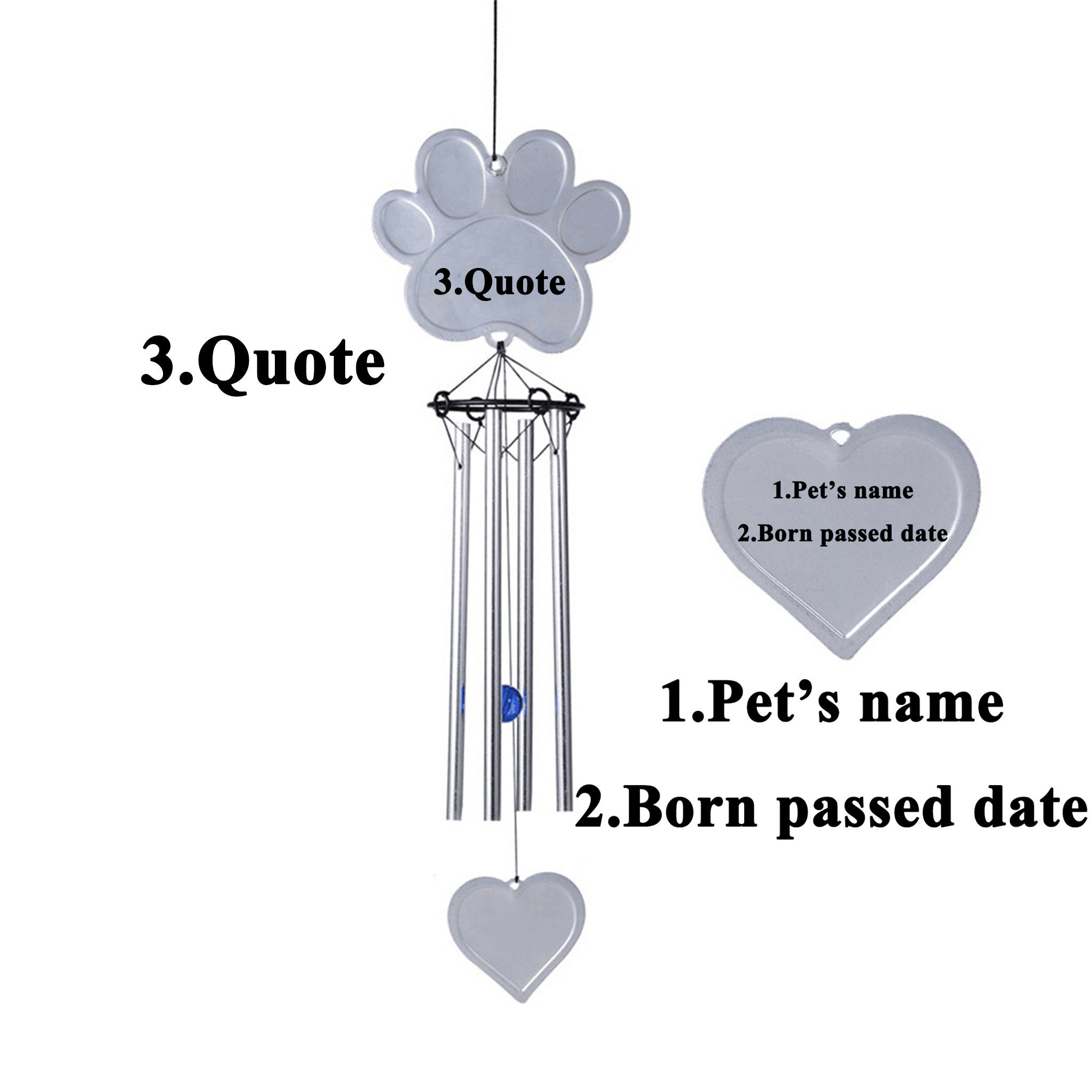 Personalized Dog Pet Memorial Wind Chimes Paw Prints Wind - Etsy