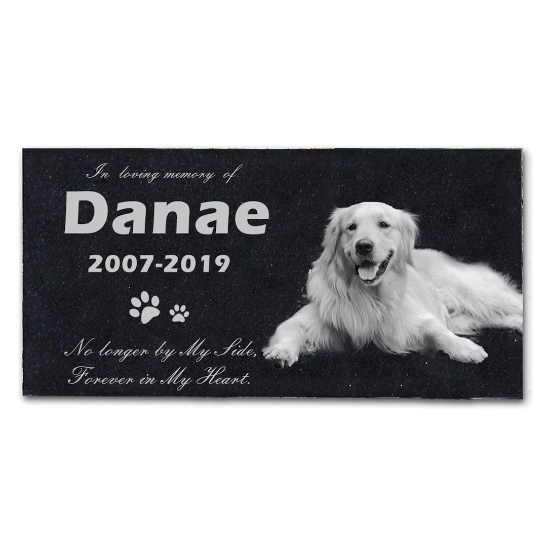 Black Granite Pet Dog Memorial Stones Engraved With Photo Name Dates ...