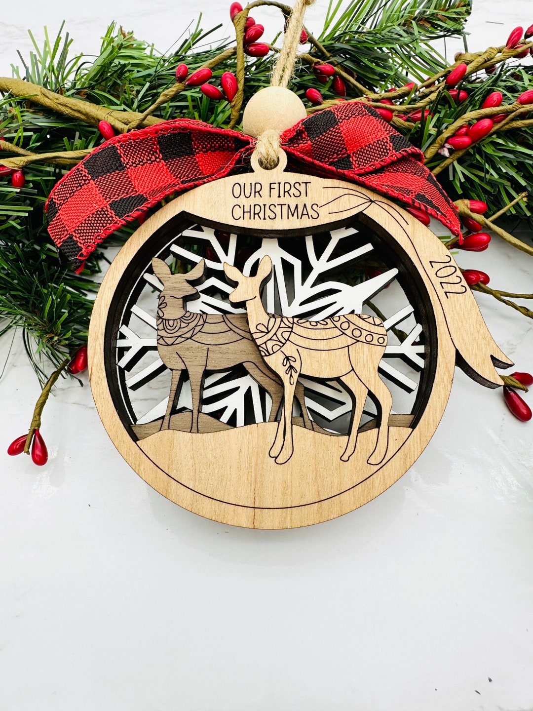 Mrs and Mrs Ornament Wood, Our First Christmas Married Ornament ...