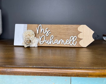 Teacher Pencil Name Sign Personalized Wood Desk Sign Name - Etsy