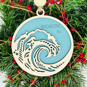 Wooden Beach Waves Ornament, Beach Wedding Favor, Personalized Coastal ...