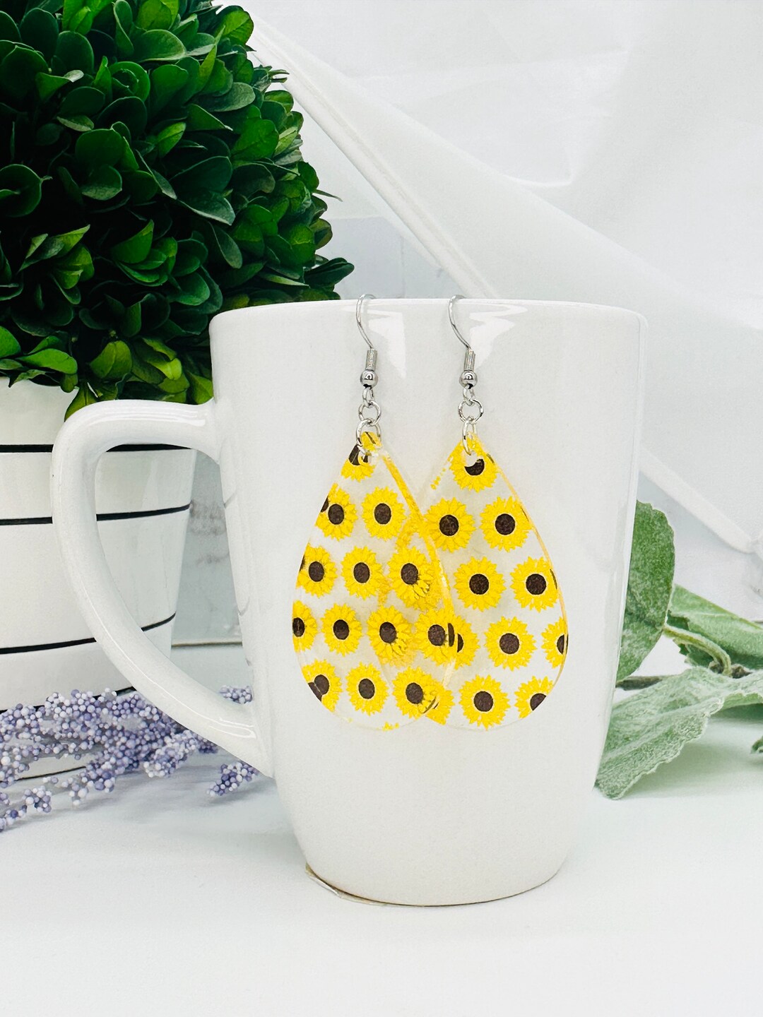 Sunflower Earrings Dangle, Cottagecore Earrings, Plant Mom Gift ...