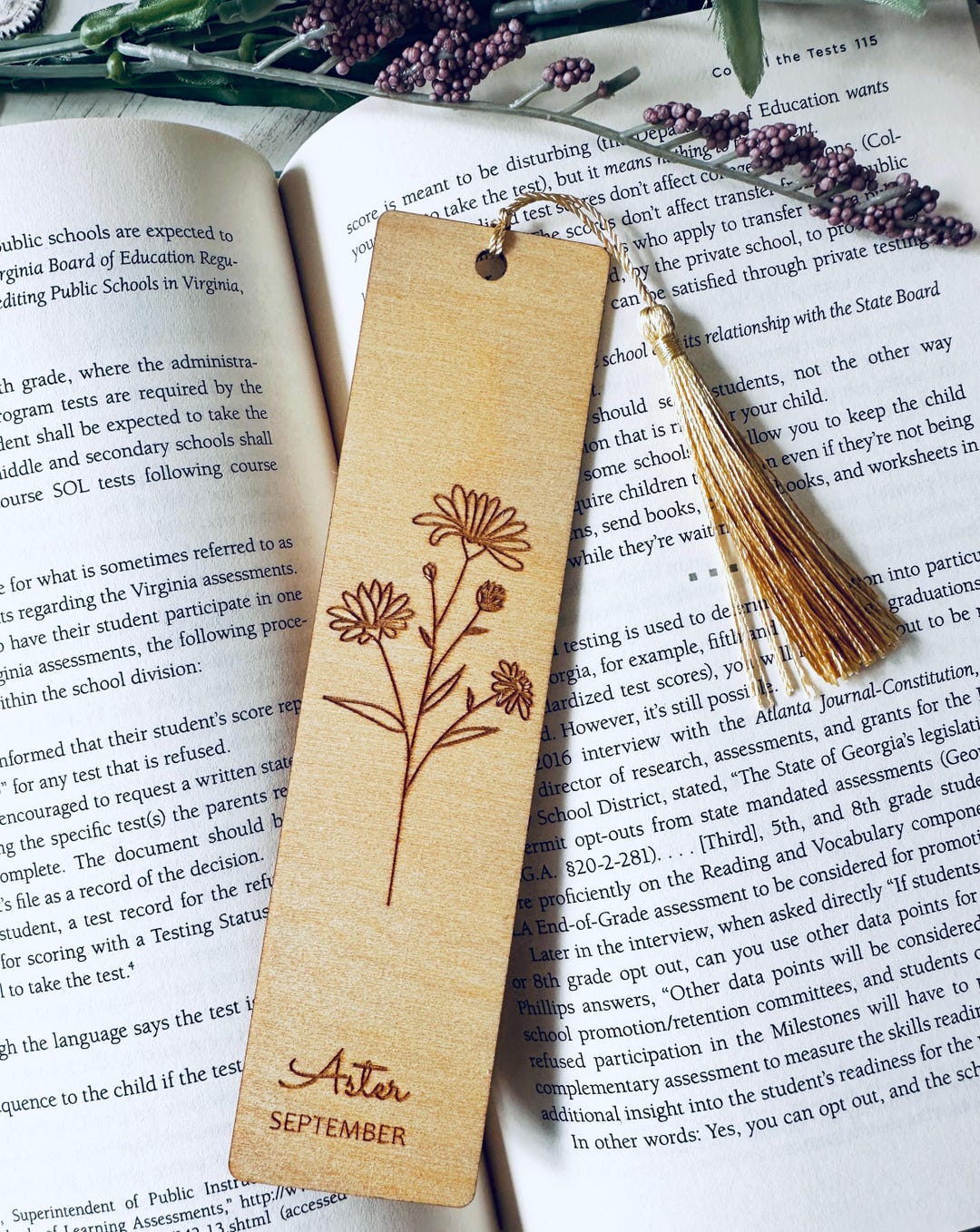 Aster Flower Bookmark Birth Flower Gifts for Mom, September Birthday ...