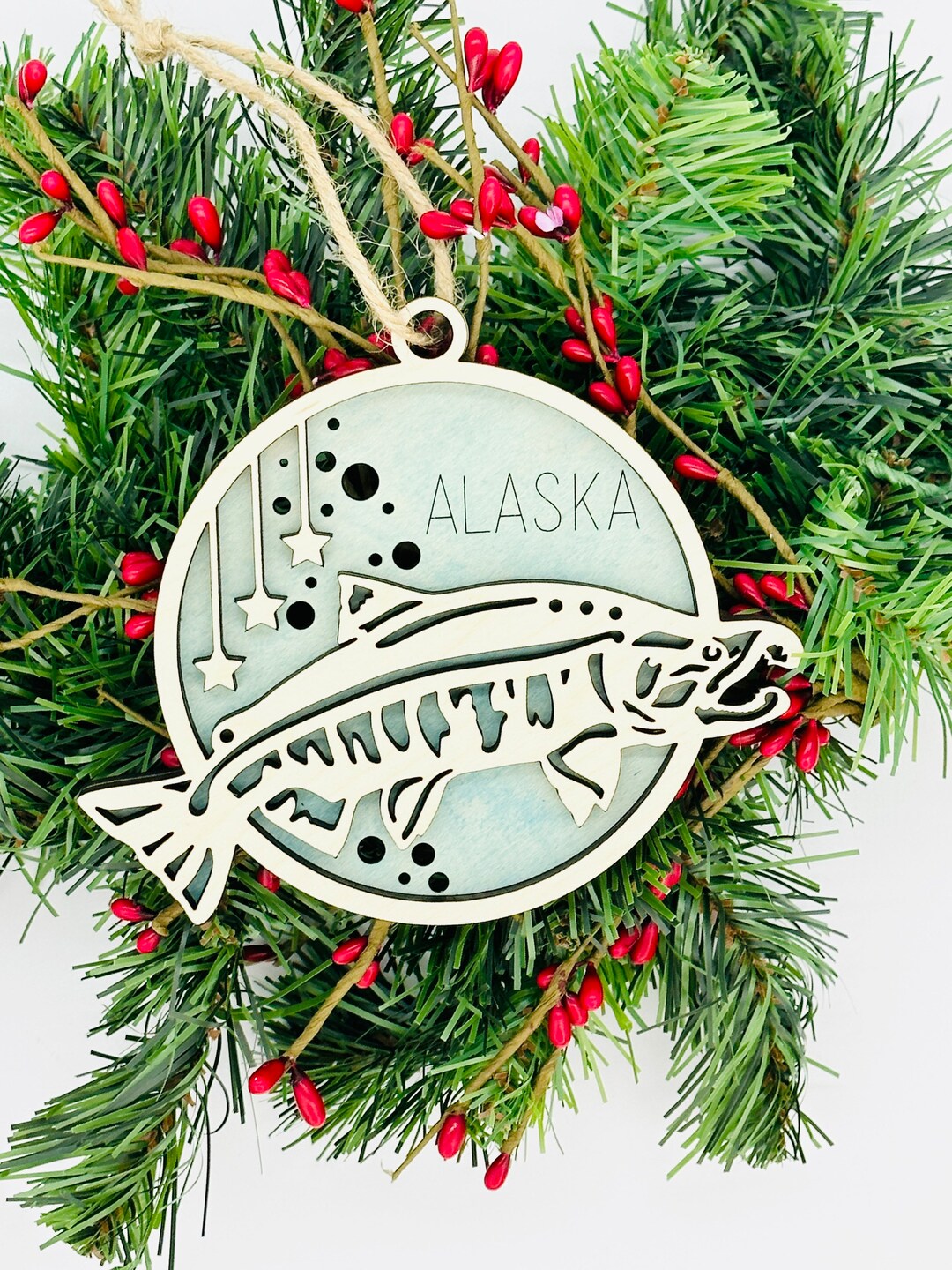 Personalized Salmon Fishing Ornament Wood, Outdoorsy Gifts for Men ...