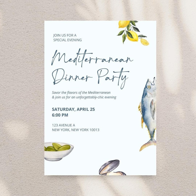 Mediterranean Dinner Party Invitation Template | Editable Hand Drawn ...