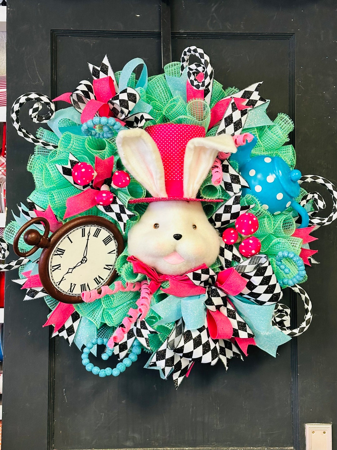 Top Hat Rabbit Wreath, Easter Spring Summer Floral Everyday Welcome ...