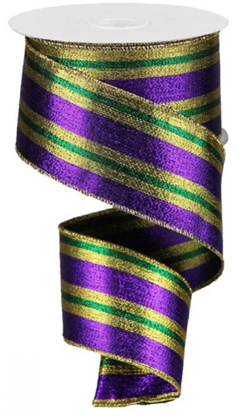 2.5" X 10 Yds Mardi Gras Metallic Vertical Stripe Ribbon - Etsy