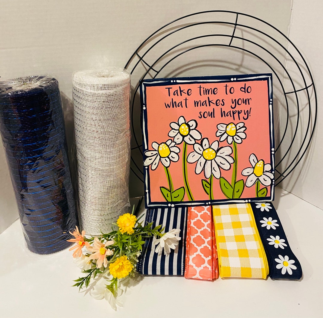 Daisy Wreath Kit or Spring Summer Floral Everyday Welcome DIY Wreath ...