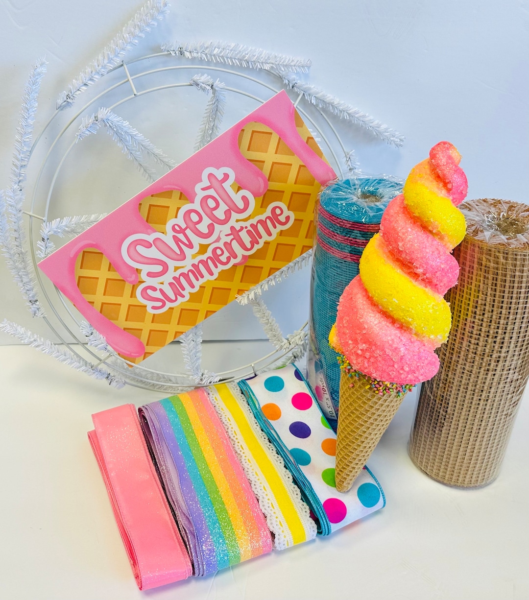 Sweet Summertime Ice Cream Cone DIY Wreath Kit, Ice Cream Decoration ...