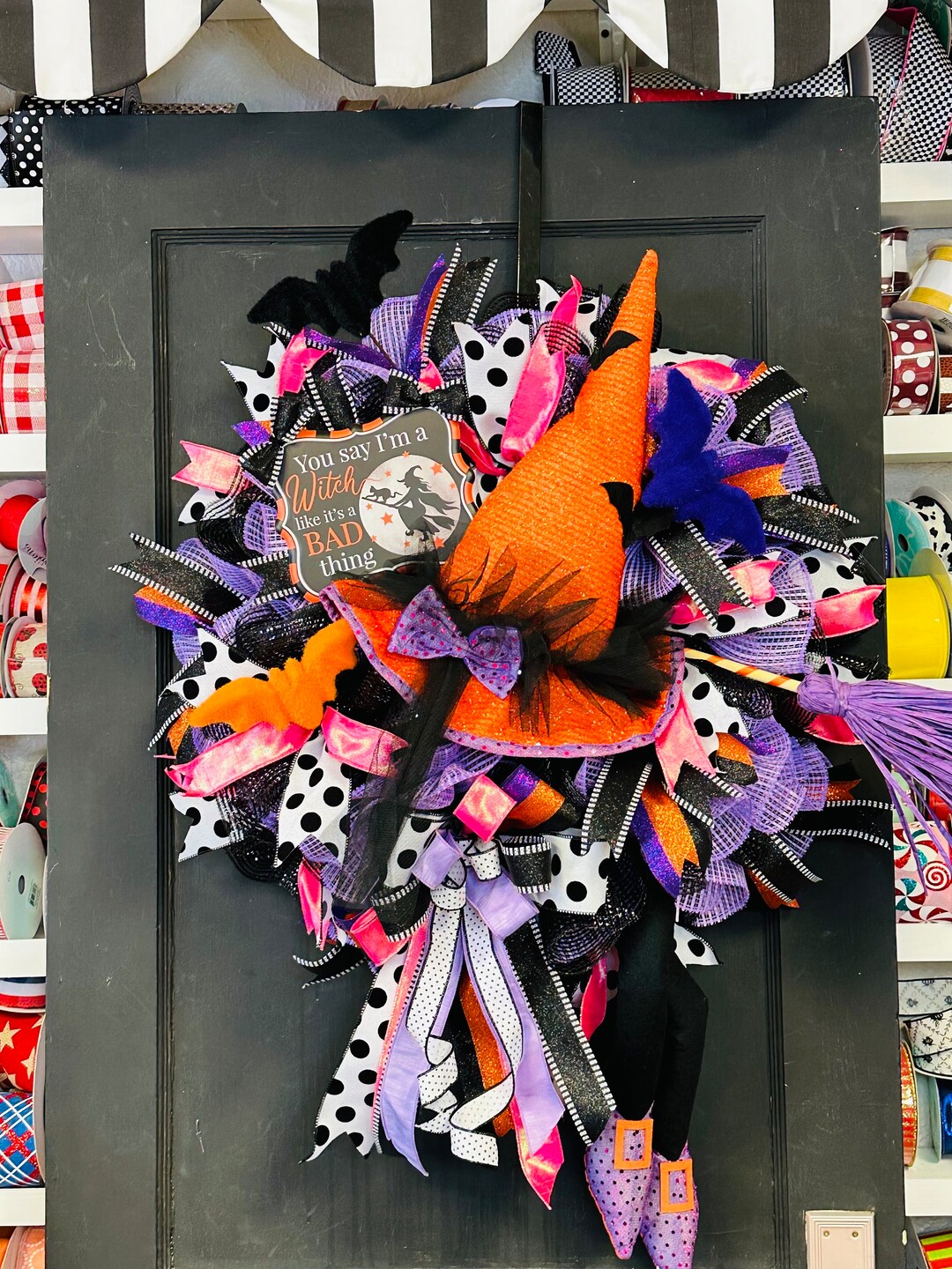 Witching You a Happy Halloween Witch Hat & Legs Wreath - Etsy