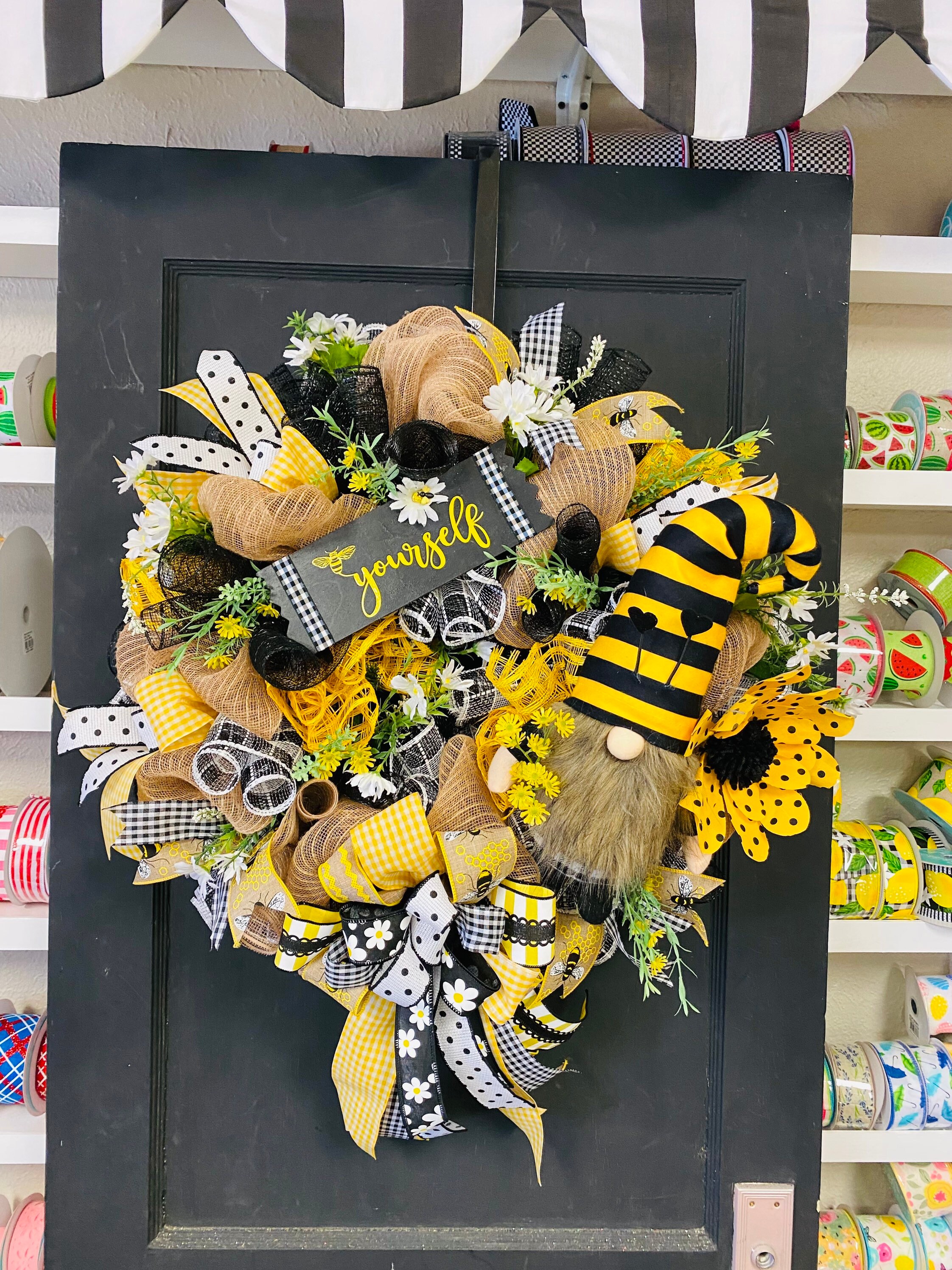 Bumblebee Bee Yourself Welcome Everyday Deco Mesh Wreath - Etsy