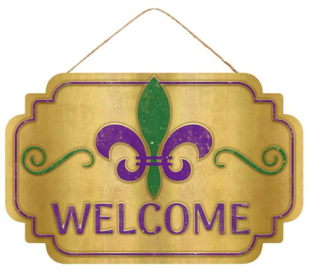 12.5"l X 8"h Welcome Fleur De Lis Mardi Gras Sign - Etsy