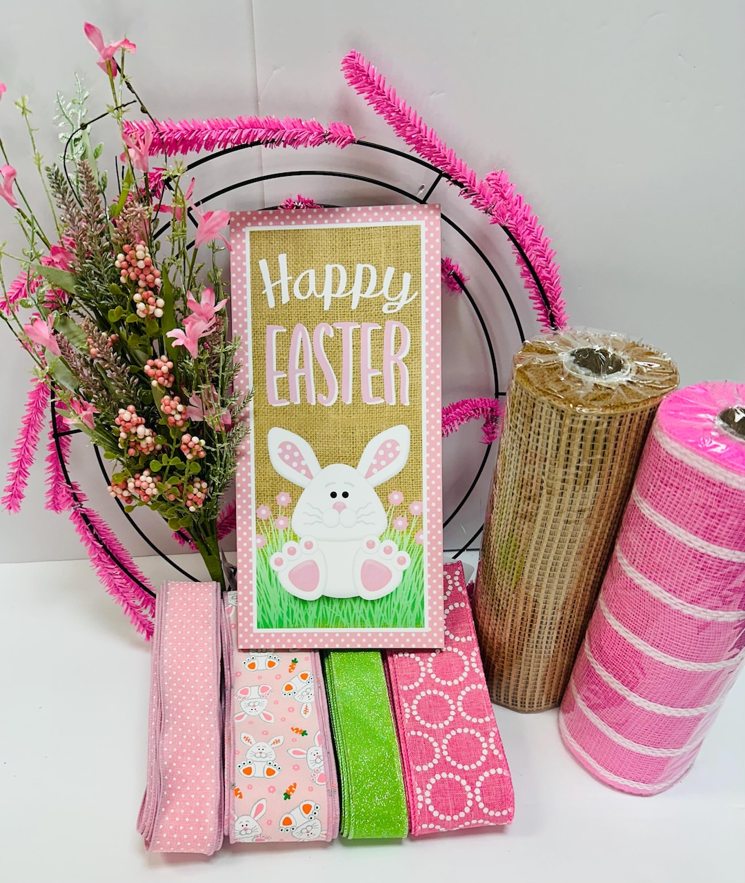 Happy Easter (pink & Burlap) Spring DIY Wreath Kit With Carrots - Etsy