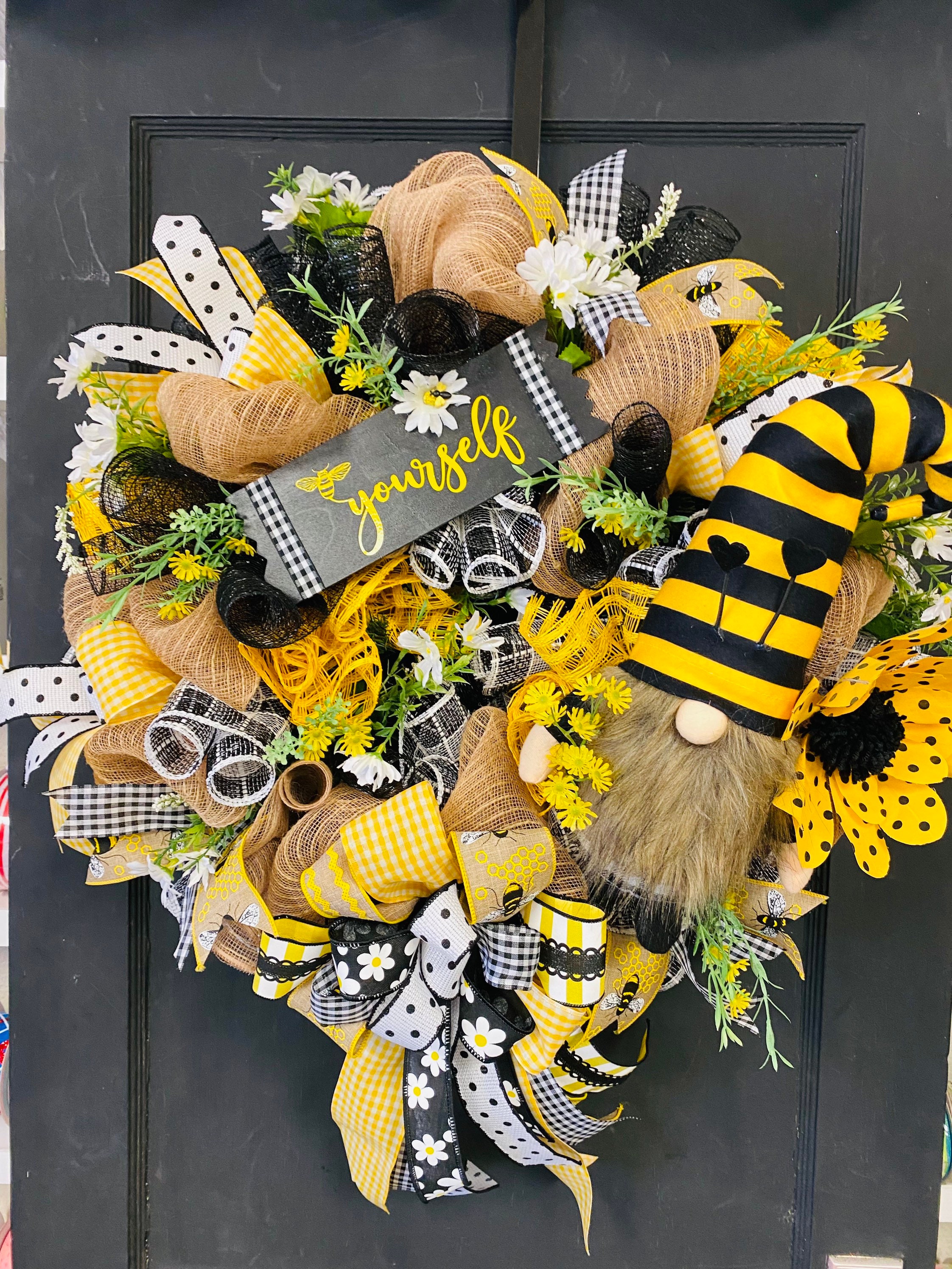 Bumblebee Bee Yourself Welcome Everyday Deco Mesh Wreath | Etsy