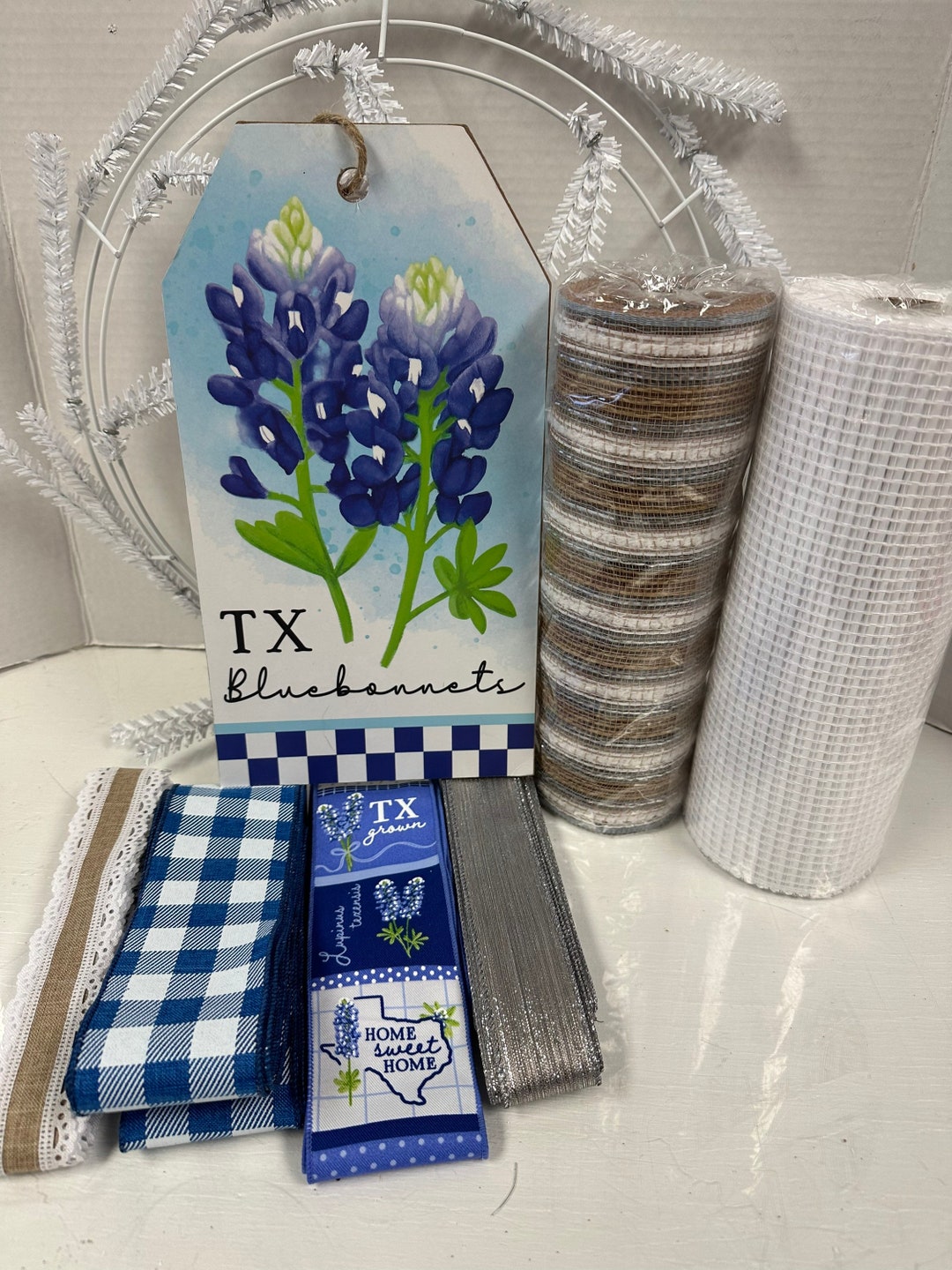 Texas Bluebonnets Wreath Kit, Spring Summer Floral Everyday Welcome DIY ...