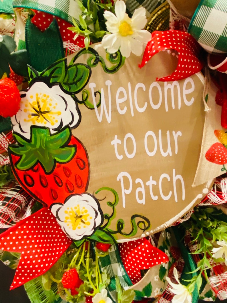 Strawberry Wreath, Summer Wreath, Welcome to Our Patch Wreath ...