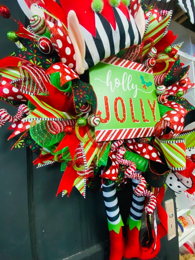 Whimsical Jolly Elf Christmas Wreath - Etsy