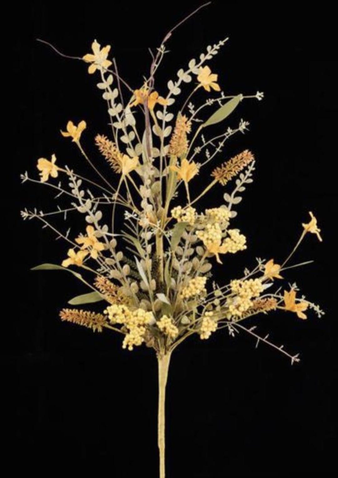 24"l Fabric Flower/eva Leaf/bead Spray in Mustard Yellow - Etsy