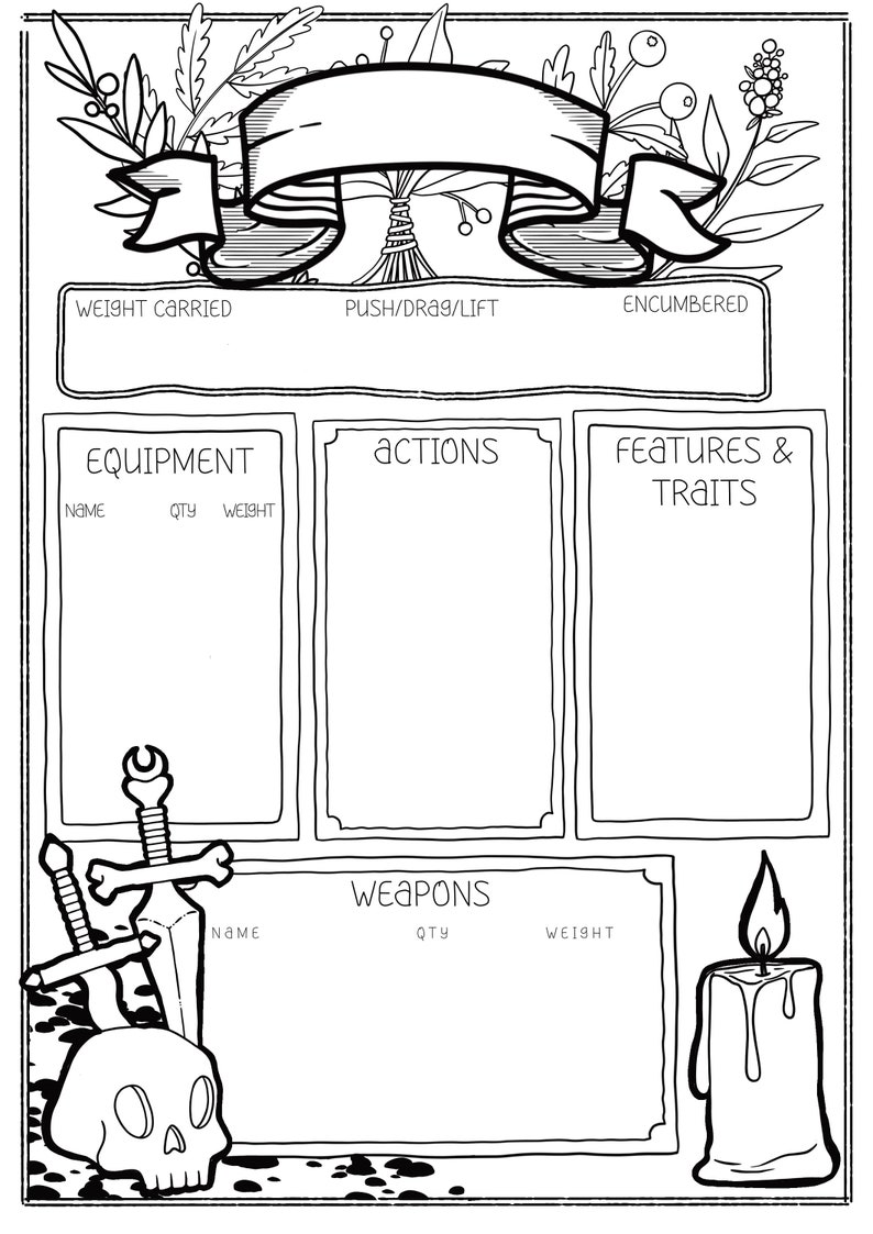 4 Page Dnd Illustrated Character Sheet - 5E Printable PDF - Etsy
