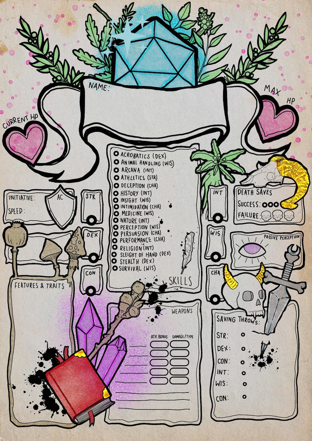 Full Colour - Dnd Illustrated Character Sheet - 5E - Etsy