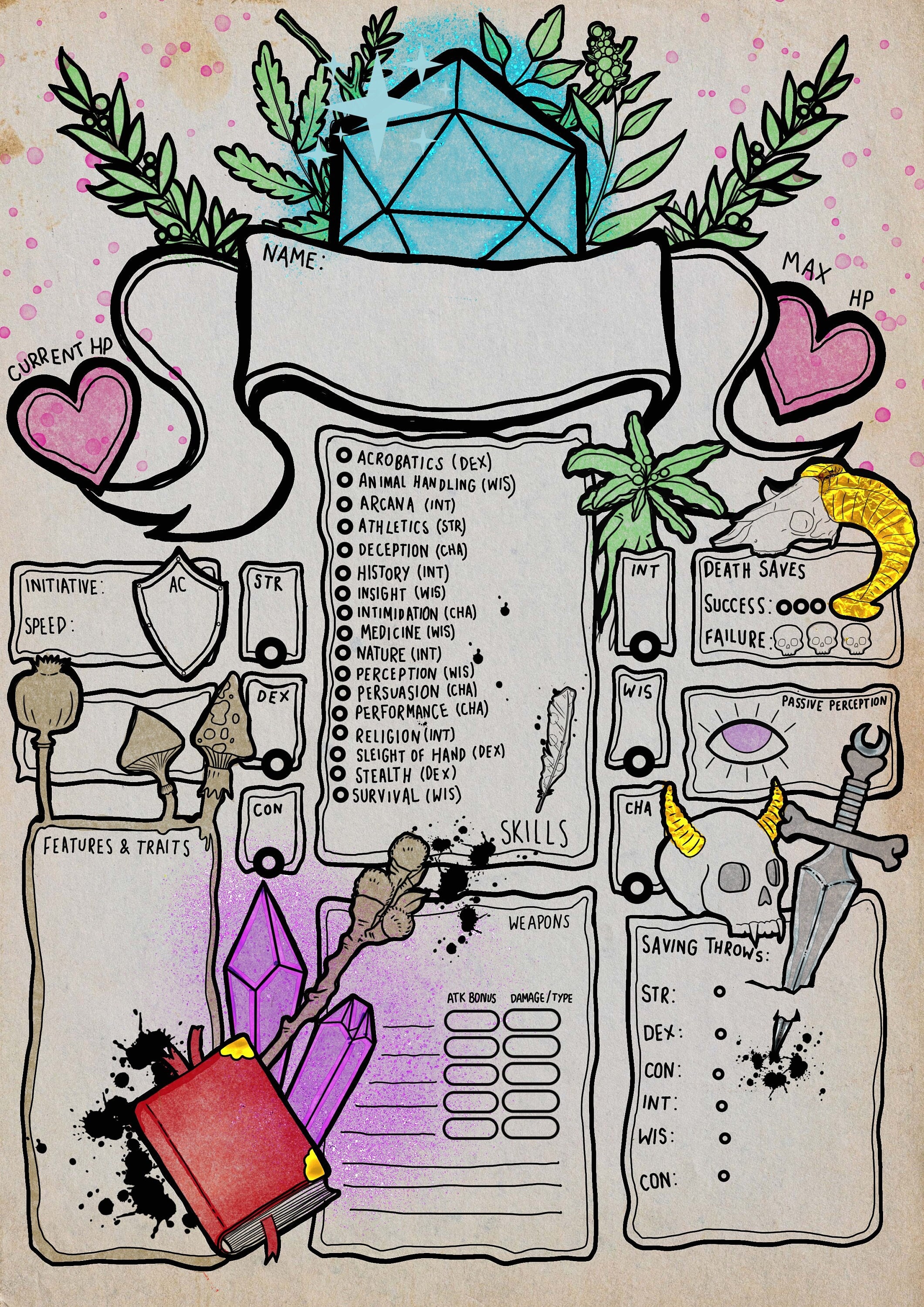 Full Colour - Dnd Illustrated Character Sheet - 5E - Etsy