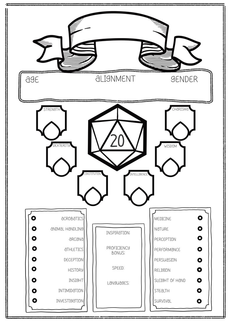4 Page Dnd Illustrated Character Sheet - 5E Printable PDF - Etsy