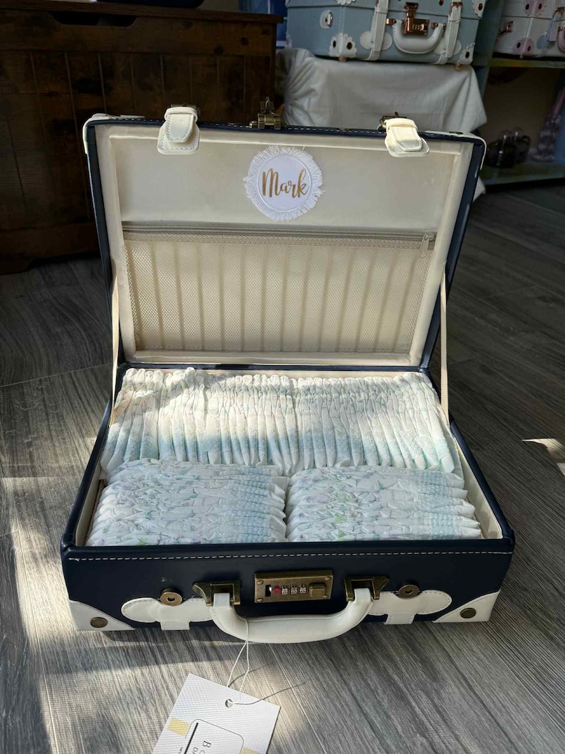 Navy Blue Baby Boy Trunk – Keepsake Box Gift With Diapers | Baby Shower ...