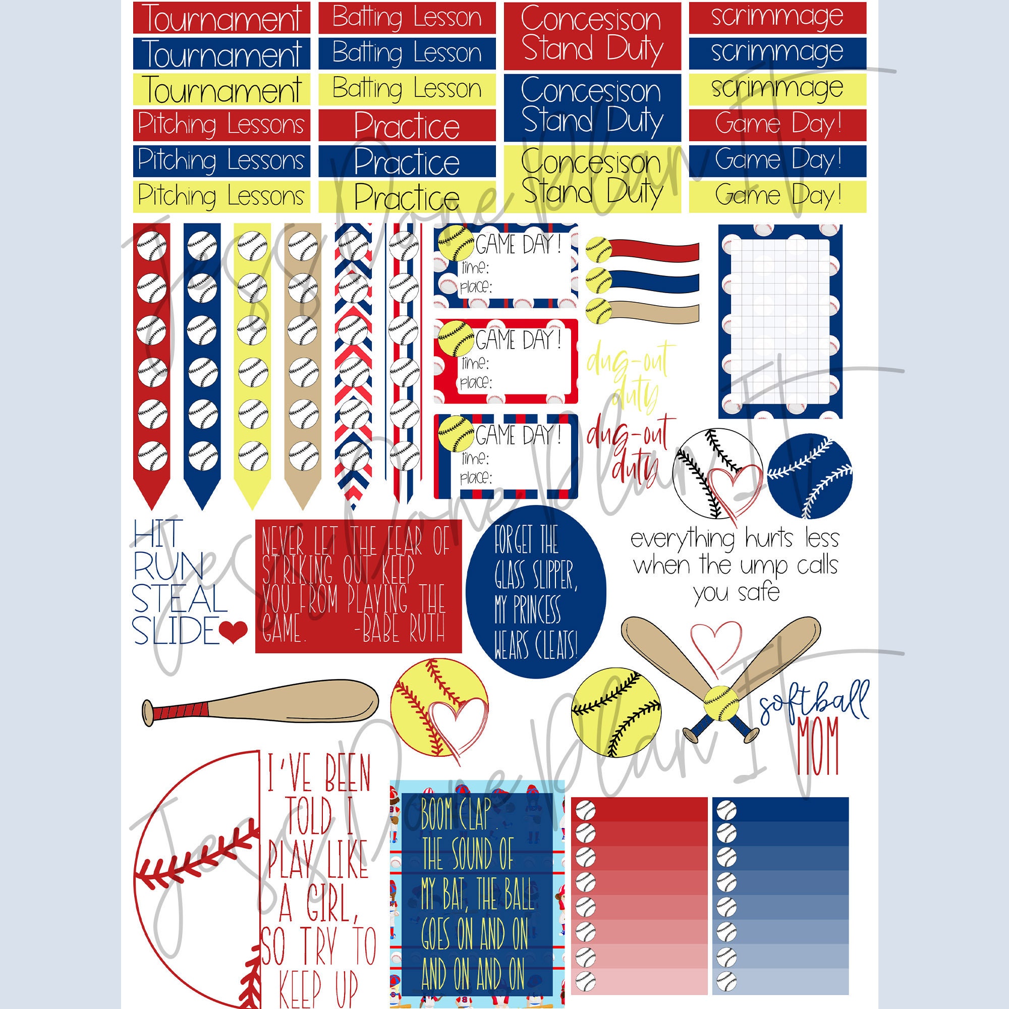 Softball Digital Planner Stickers 52 Stickers Pre-cropped Goodnotes 5 ...
