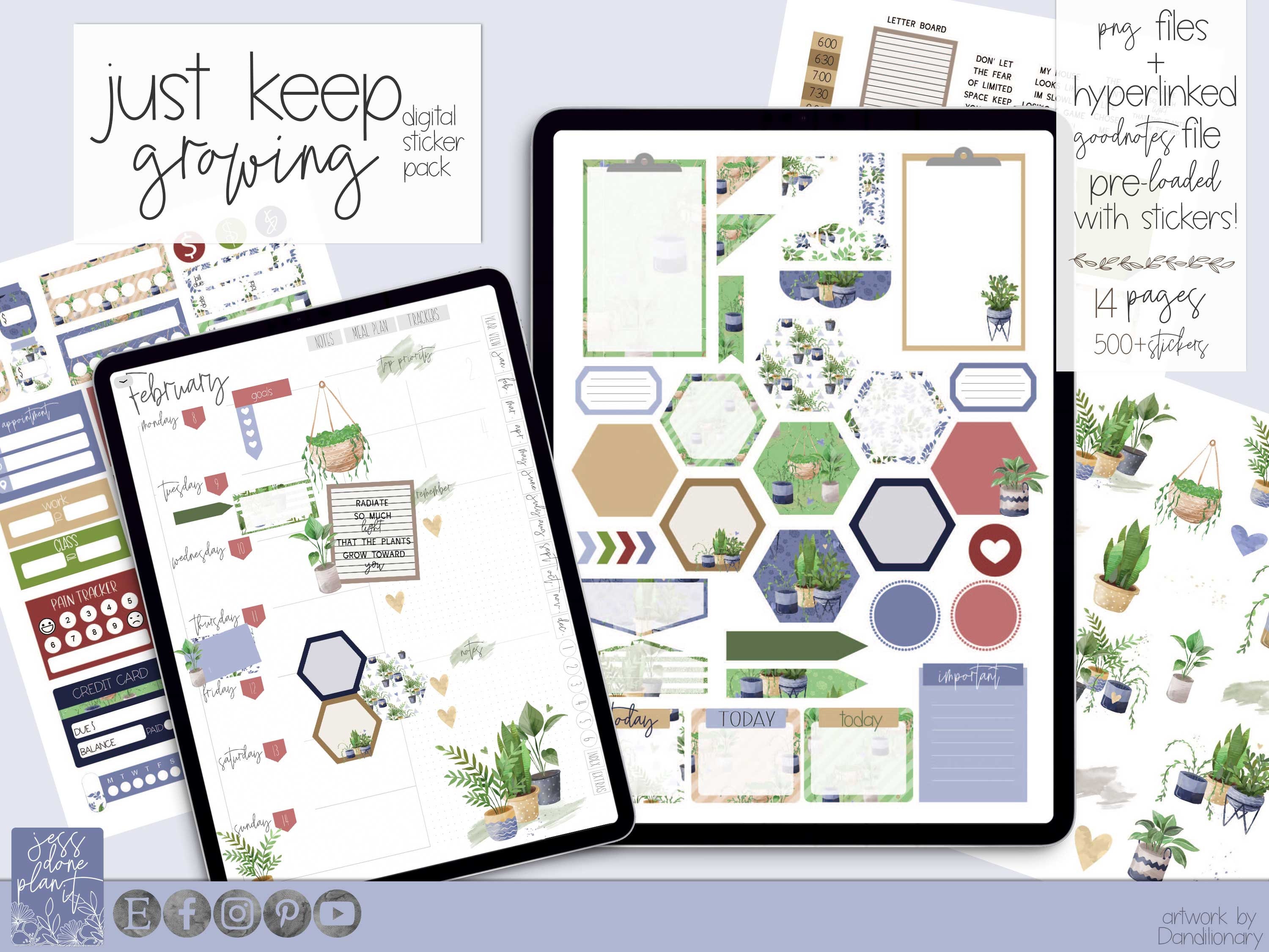 Goodnotes stickers Spring House Plants Cute Digital Planner Stickers ...