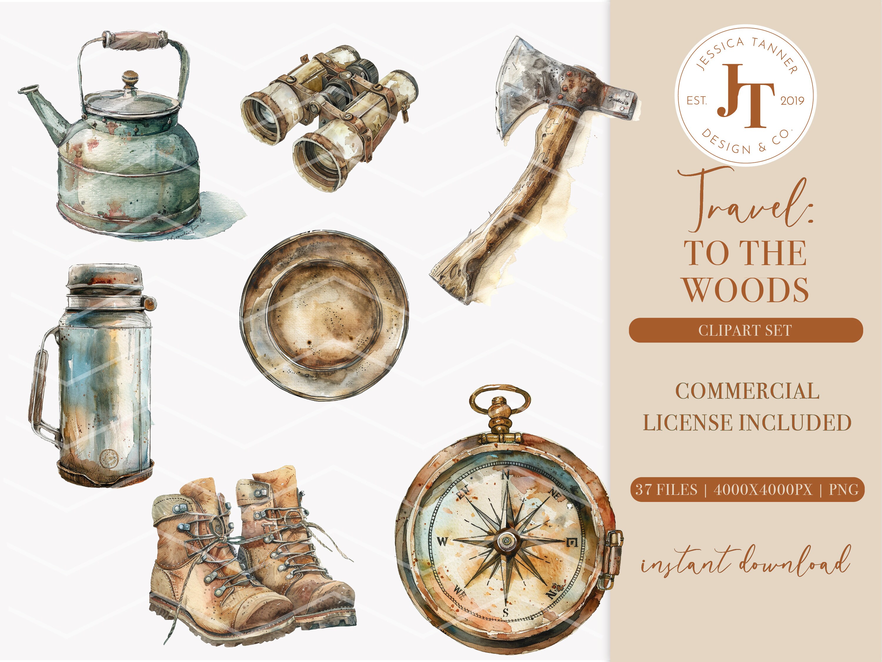 Watercolor Camping Clipart, Travel Clipart, Adventure, Summer Fall ...