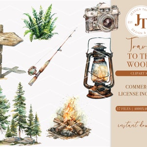 Watercolor Camping Clipart, Travel Clipart, Adventure, Summer Fall Winter Clipart, Commercial ...