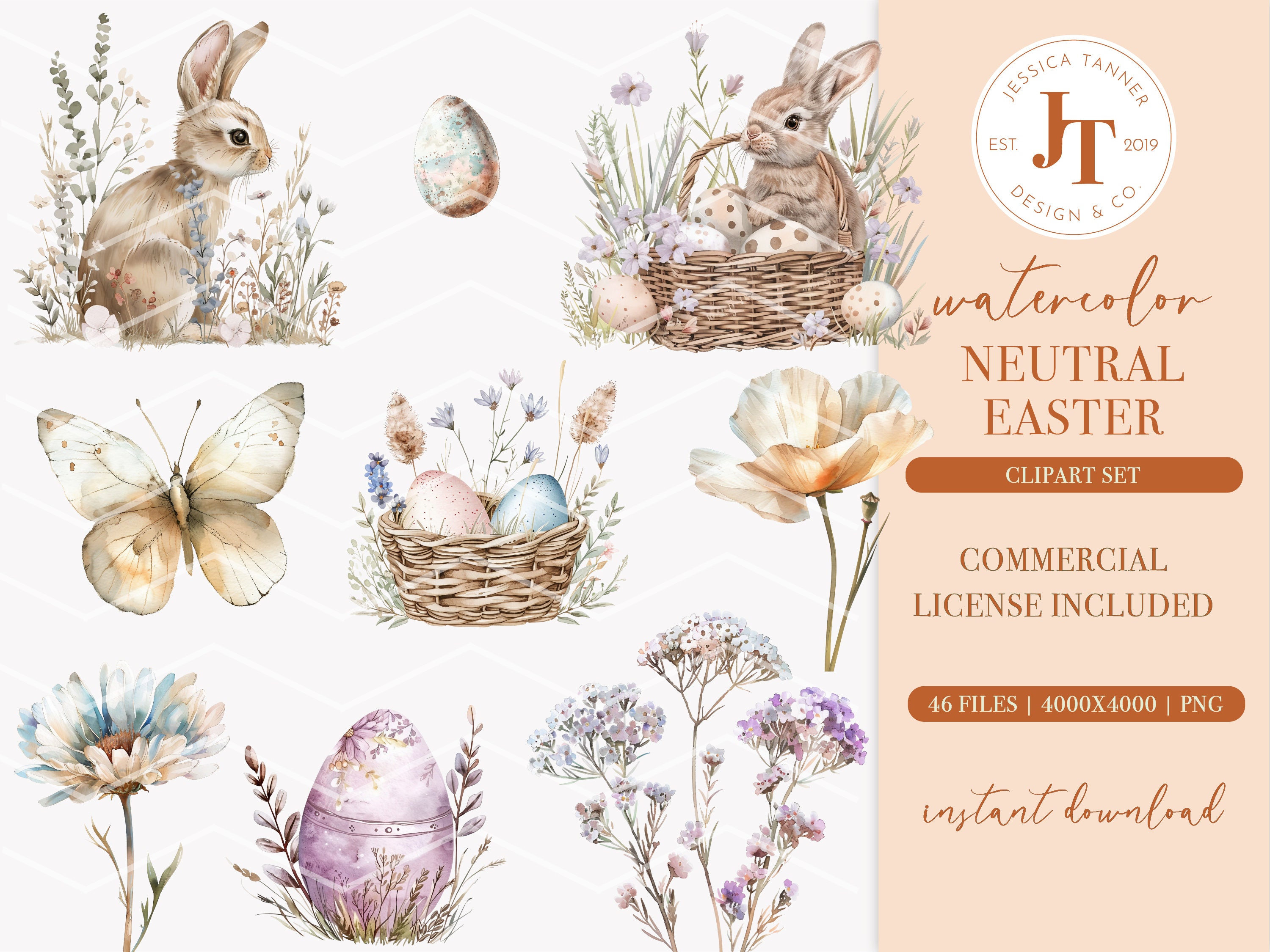 Easter Watercolor Clipart Set - Neutral Easter Clipart, Adorable Easter ...