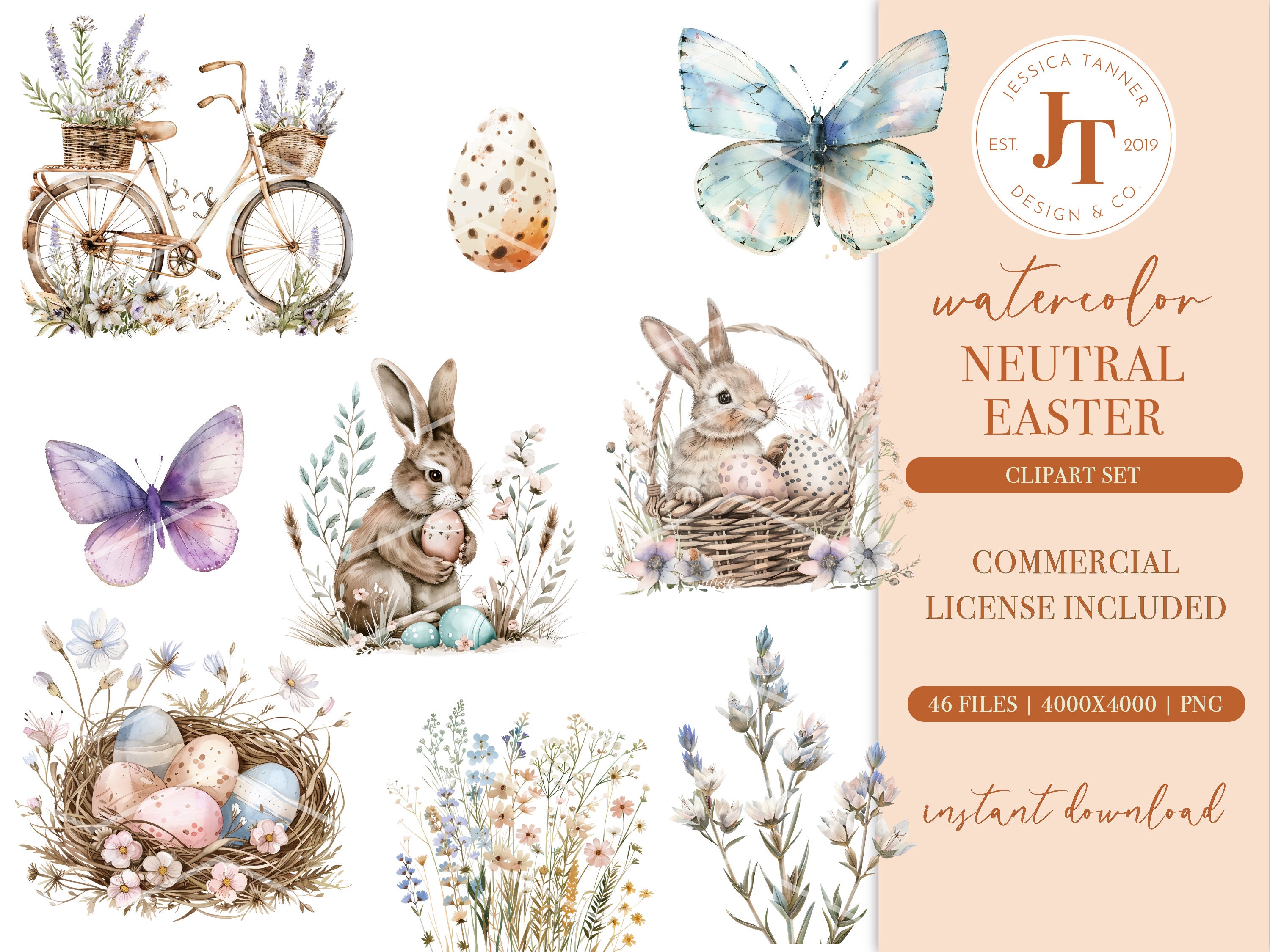 Easter Watercolor Clipart Set - Neutral Easter Clipart, Adorable Easter ...