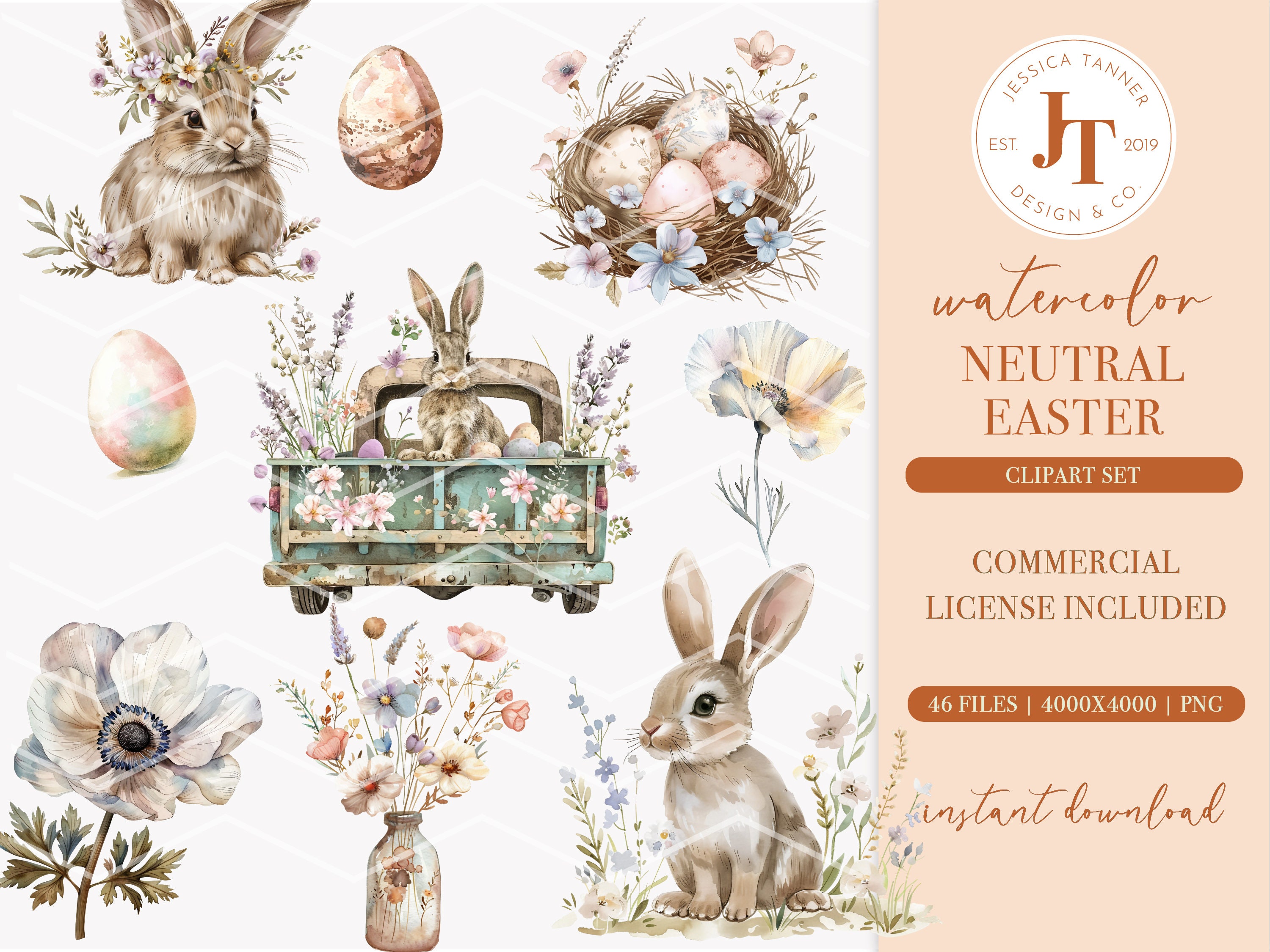 Easter Watercolor Clipart Set - Neutral Easter Clipart, Adorable Easter ...
