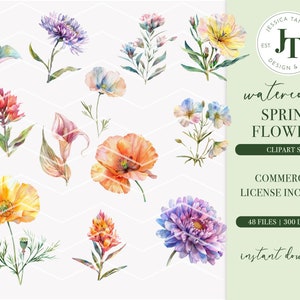 48 Wildflower Floral Clipart, Watercolor Spring Flowers, Spring PNG ...