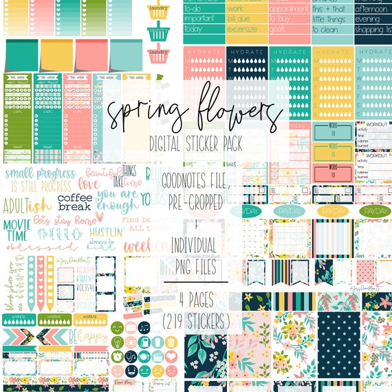 Spring Flowers Digital Sticker Pack Summer Stickers | Etsy