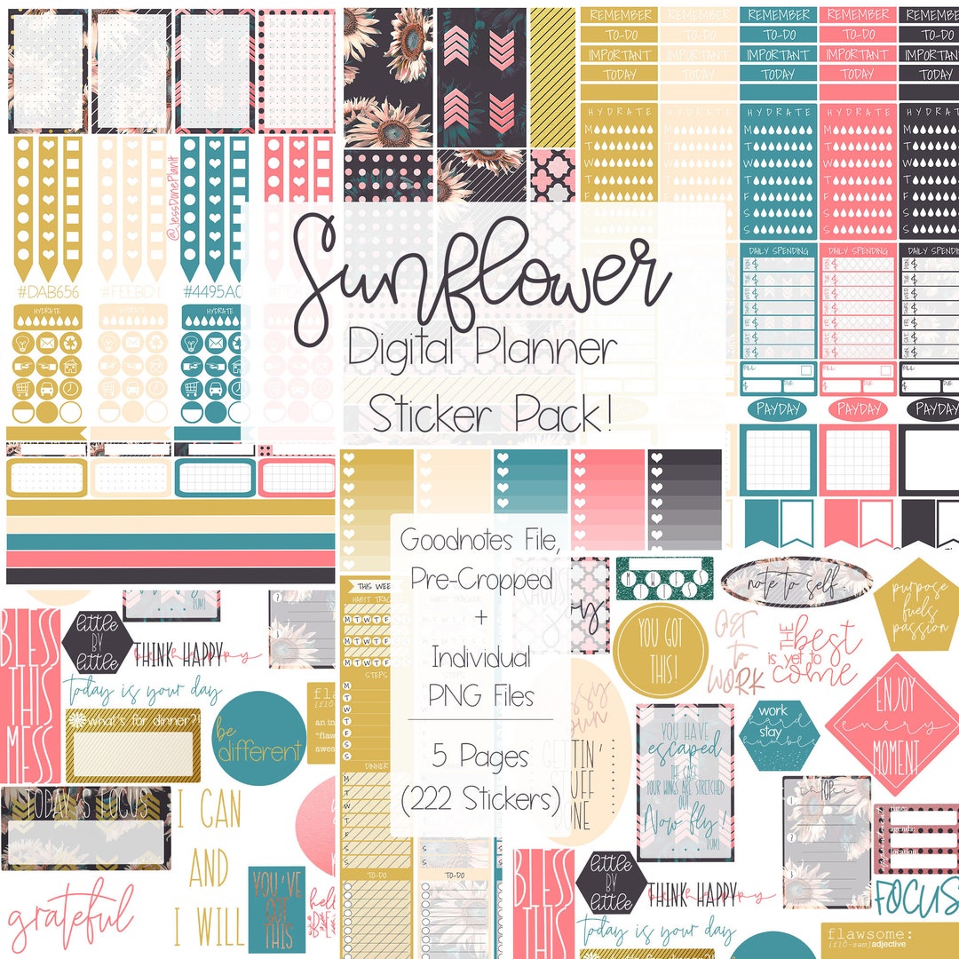 Sunflower Digital Planner Sticker Pack | Sunflower Stickers | Digital ...