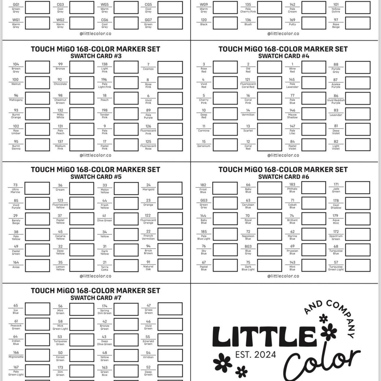 168-color Marker Set by Touch Migo Swatch Card Printable | Alcohol ...