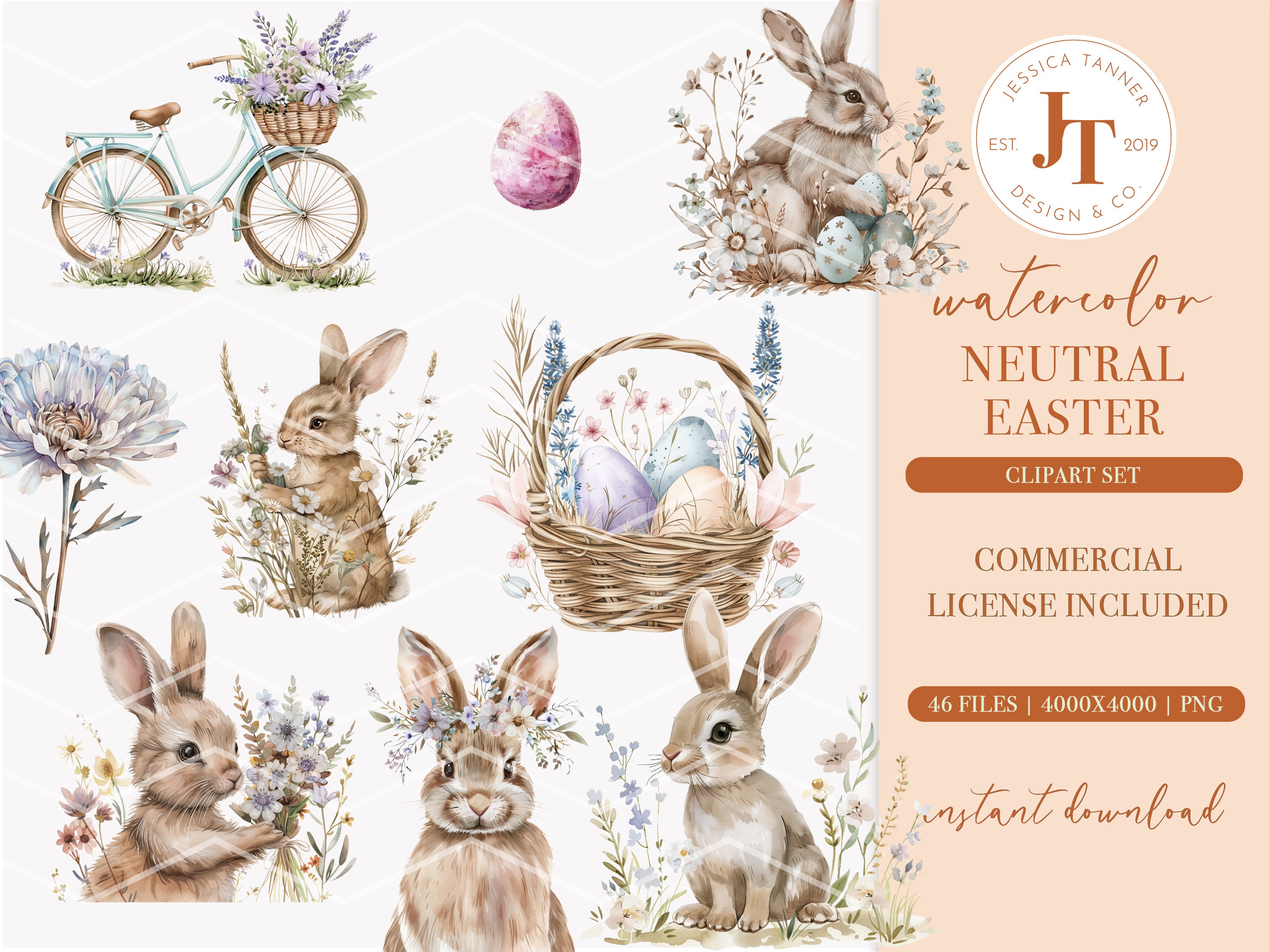 Easter Watercolor Clipart Set - Neutral Easter Clipart, Adorable Easter ...