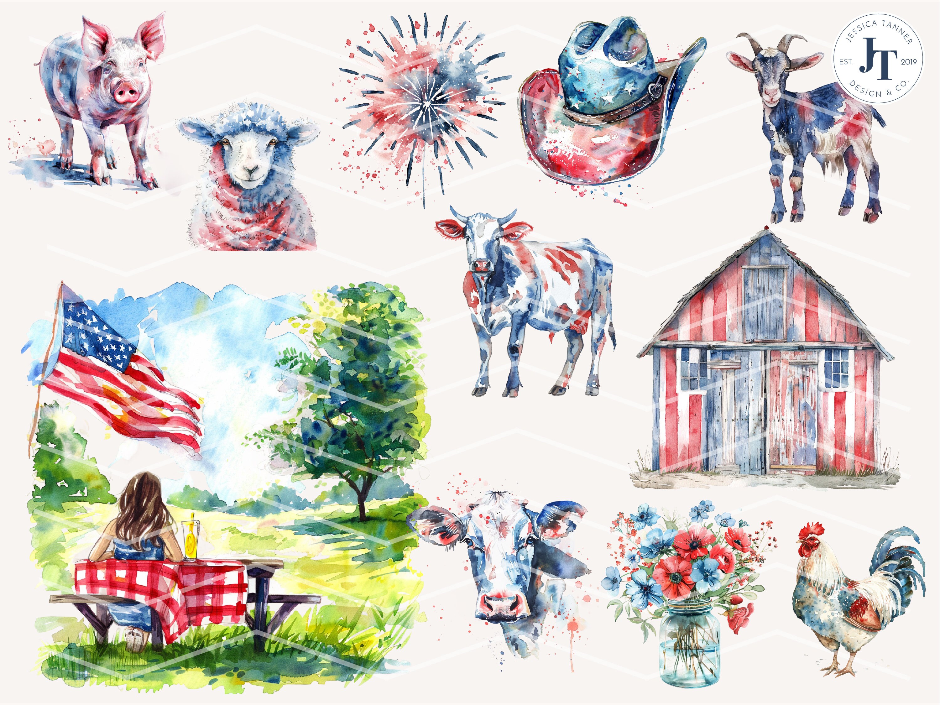 4th of July 63 Watercolor Clipart Bundle, Spring Summer Clipart ...