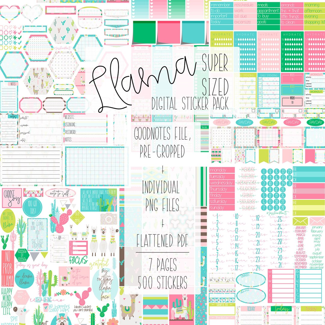 500 + Llama Digital Planner Stickers | Bright Summer Digital Planner ...