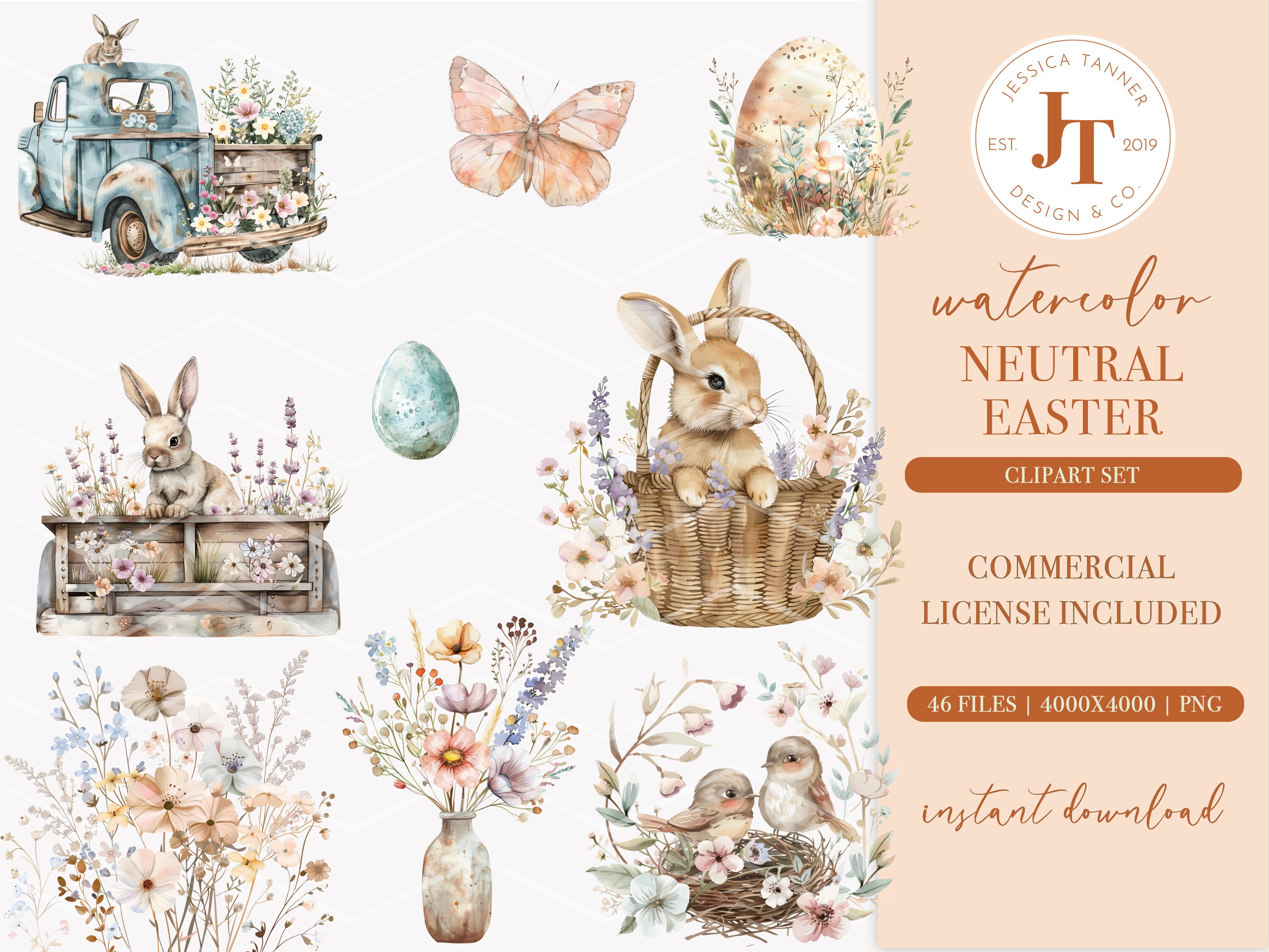 Easter Watercolor Clipart Set - Neutral Easter Clipart, Adorable Easter ...