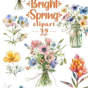 48 Wildflower Floral Clipart, Watercolor Spring Flowers, Spring PNG ...