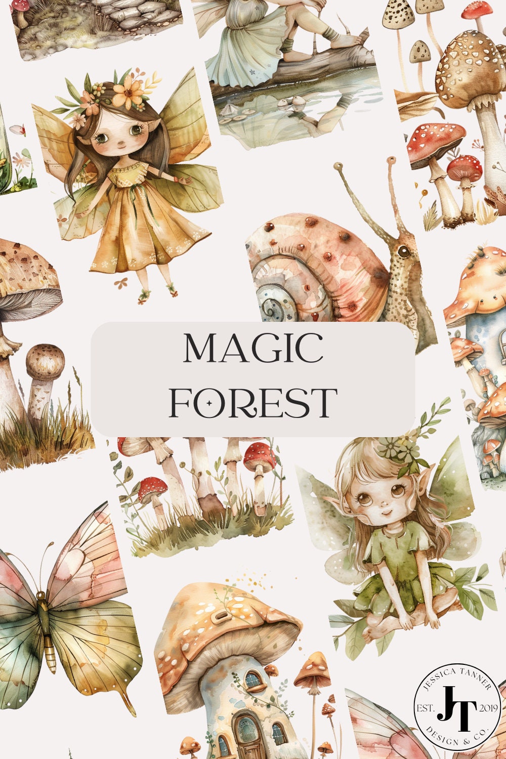 Fairy Garden Mushroom Watercolor Clipart, Enchanted Clipart, Magic ...