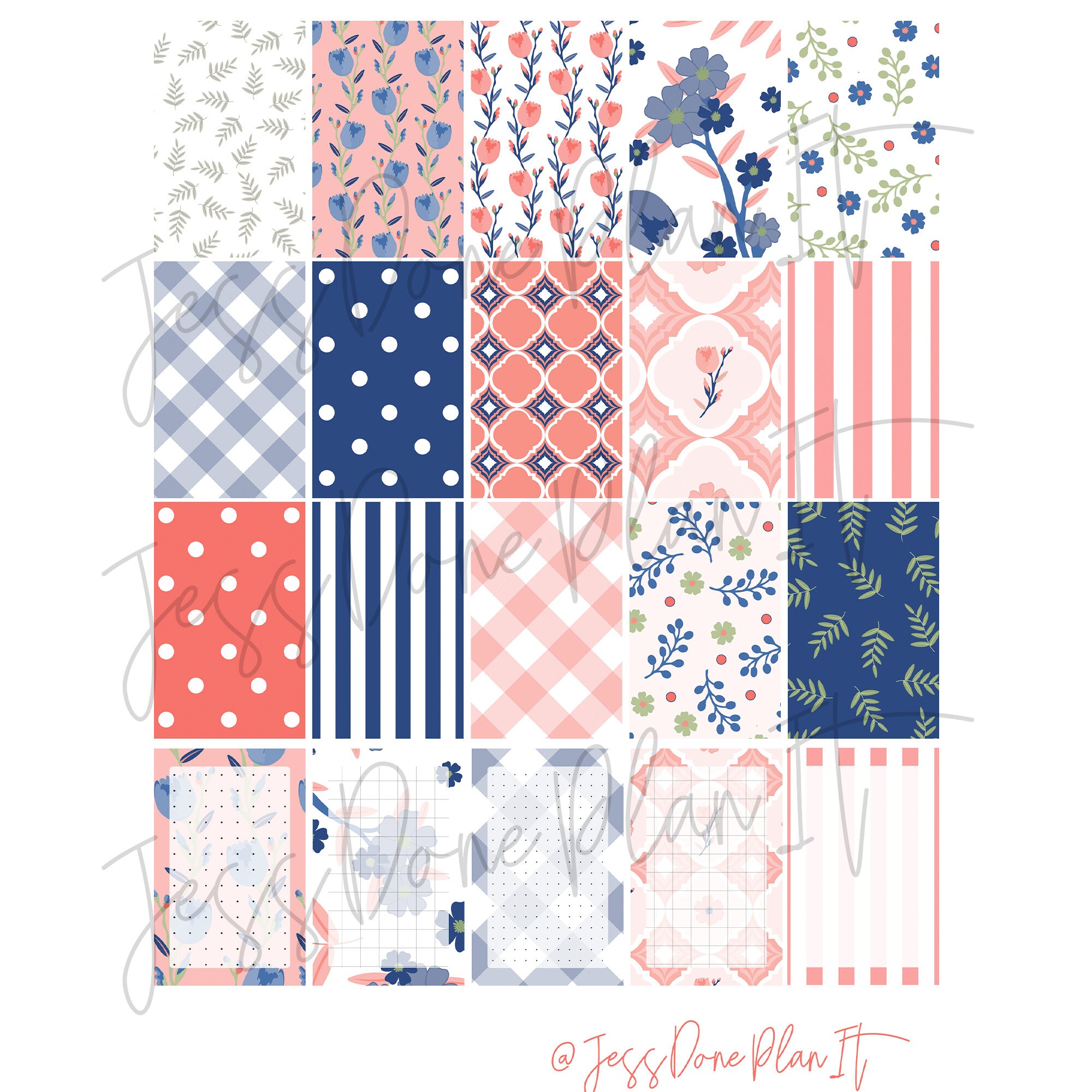 Blue Floral Digital Sticker Pack Planner Stickers Flower - Etsy