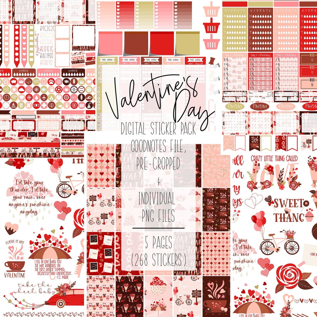 Valentines Day Digital Planner Stickers Love Stickers Heart Stickers ...