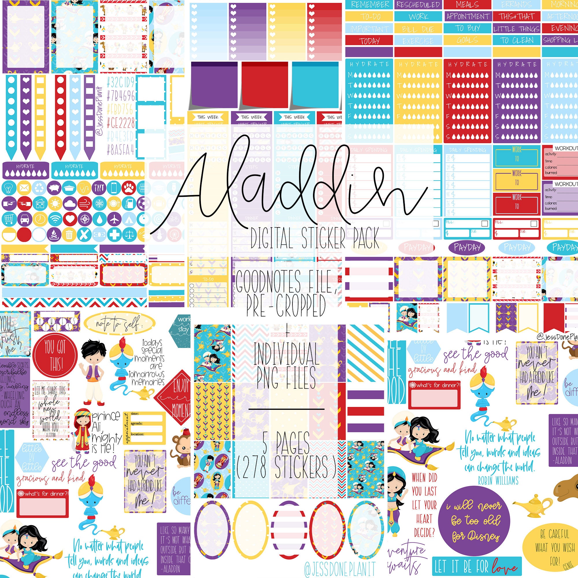 Aladdin planner stickers Digital Stickers 278 stickers | Etsy
