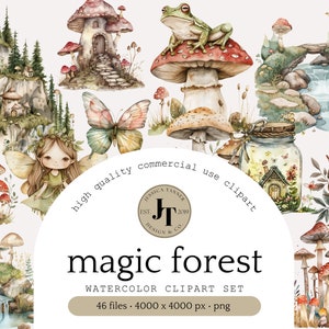 Fairy Garden Mushroom Watercolor Clipart, Enchanted Clipart, Magic ...