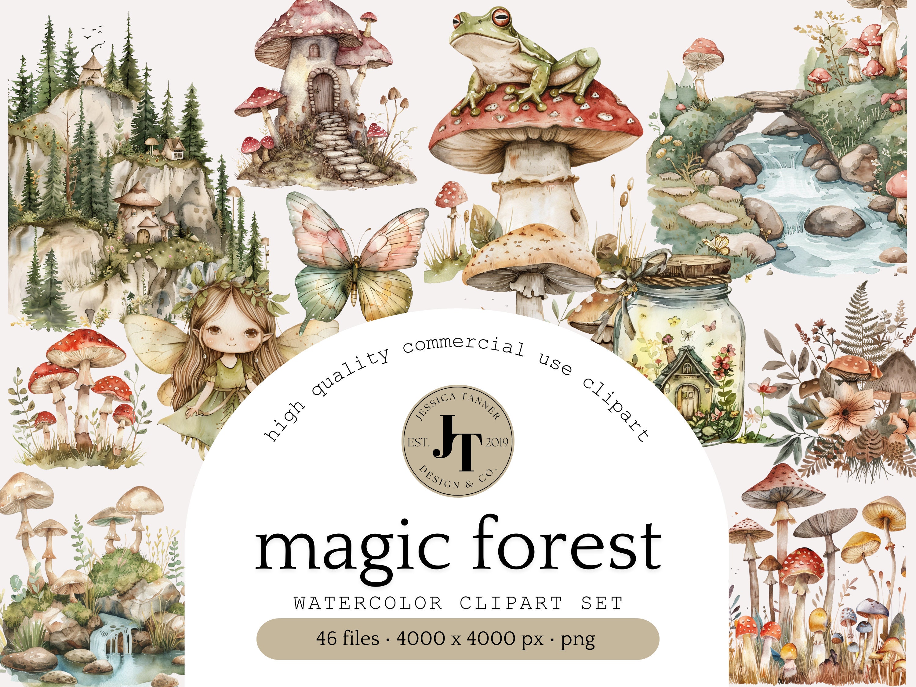 Fairy Garden Mushroom Watercolor Clipart, Enchanted Clipart, Magic ...