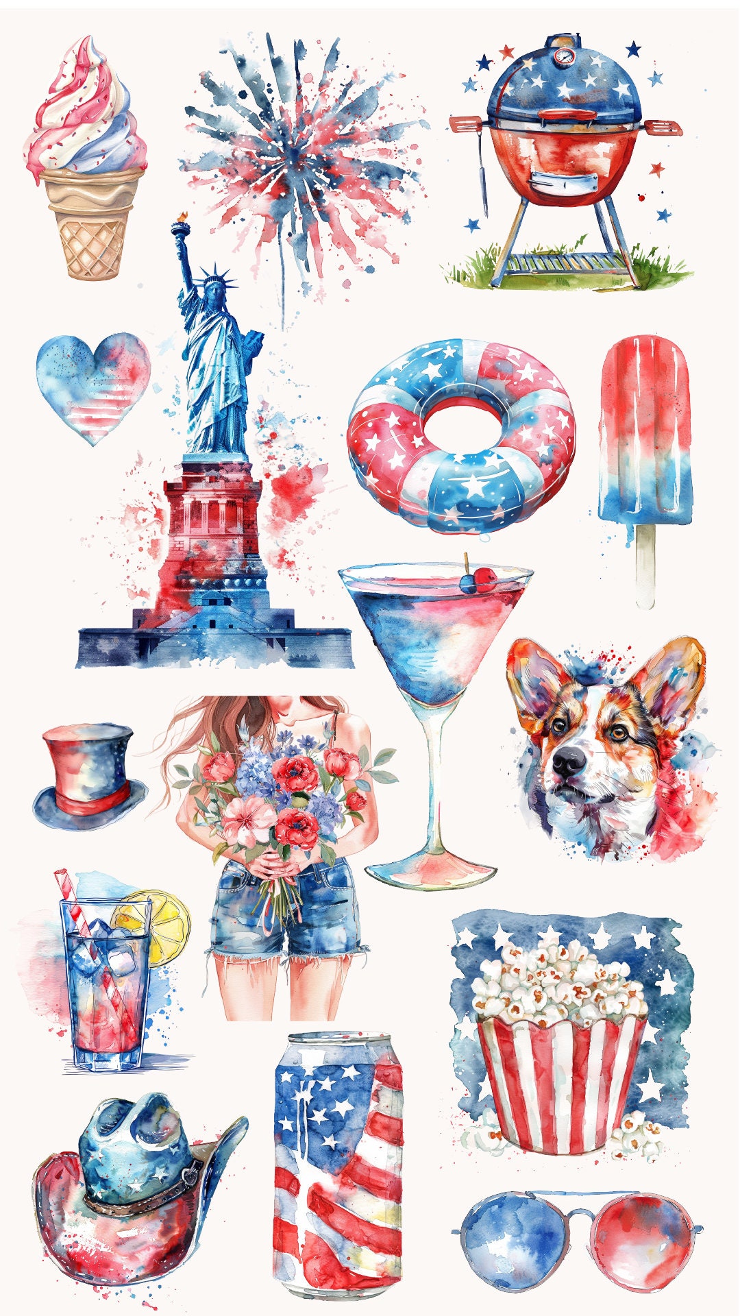 4th of July 63 Watercolor Clipart Bundle, Spring Summer Clipart ...